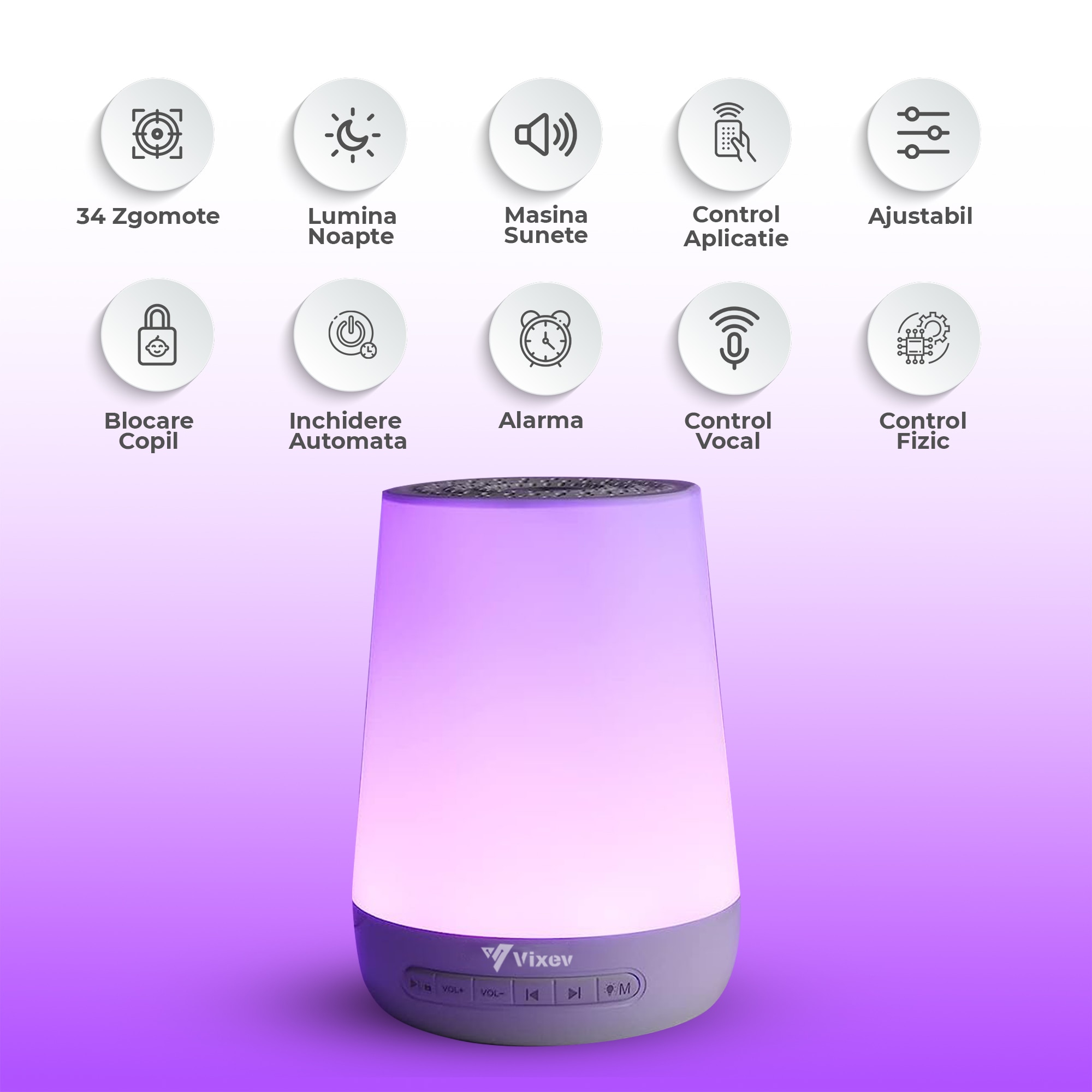 Dispozitiv Sunete Albe Vixev® 34 Sunete HD, Aplicatie Mobila Tuya ...