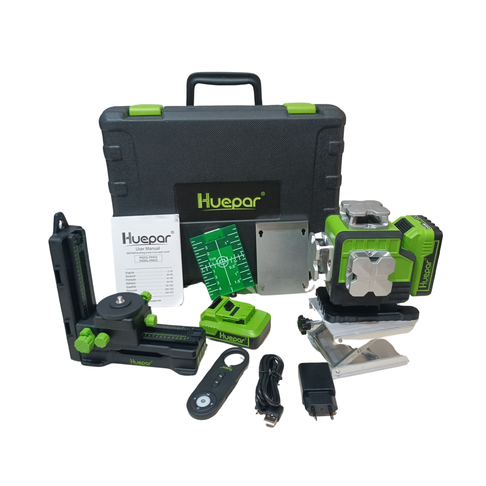 Set Nivela laser Huepar P04CG-2LI, mod PULSE, 4D, 16 linii, 4*360 ...