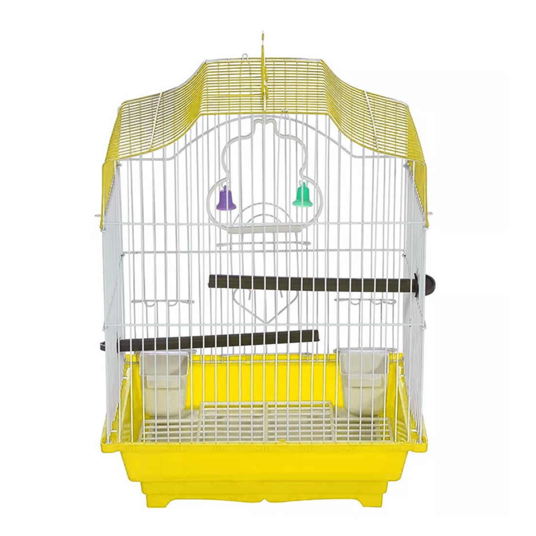 Colivie Patrata 39 x 30 x 23 cm, pentru pasari exotice, Tava Galben ...