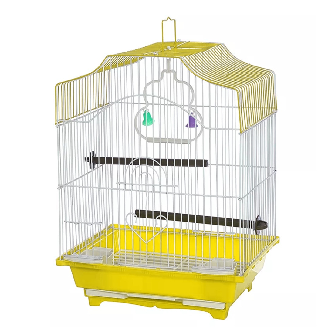 Colivie Patrata 39 x 30 x 23 cm, pentru pasari exotice, Tava Galben ...
