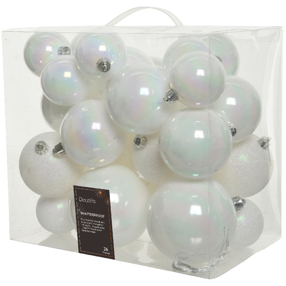 Set 26 globuri Craciun Decoris, plastic, 10 cm, mix nuanta alb - eMAG.ro