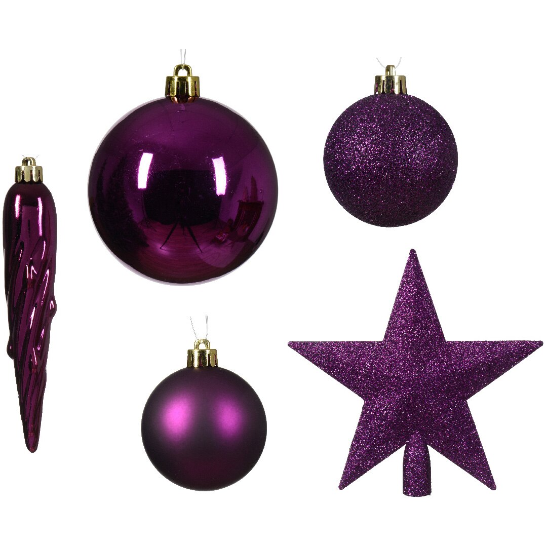 Комплект от 32 коледни топки Decoris, С върх за елха, Пластмаса ...