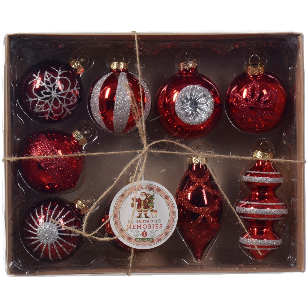 Set 9 globuri Craciun 060772, sticla, 9.5 x 6 cm, rosii - eMAG.ro