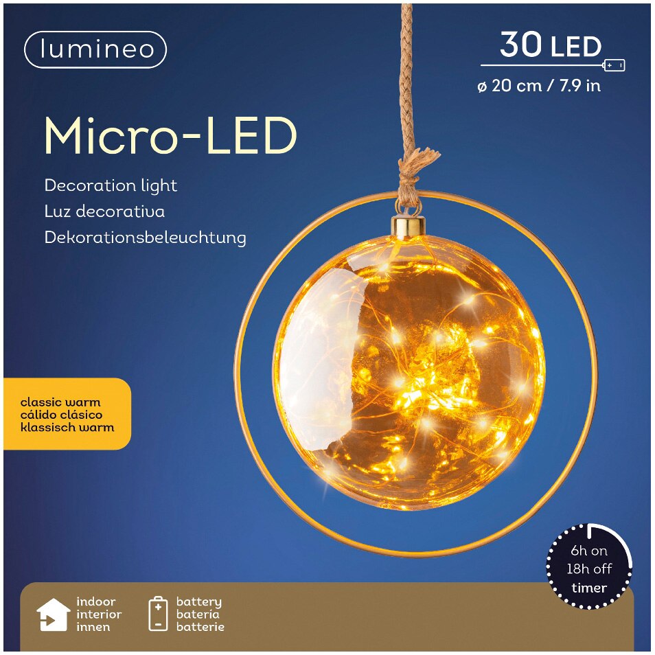 Decoratiune glob Craciun Lumineo 486317, 30 micro led, lumina calda, 20 ...