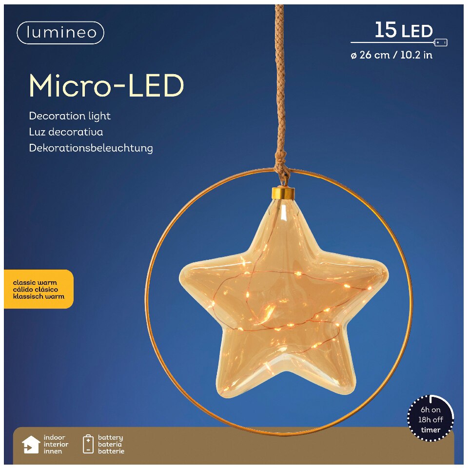 Decoratiune stea Craciun Lumineo 486321, 15 micro led, lumina calda, 26 ...