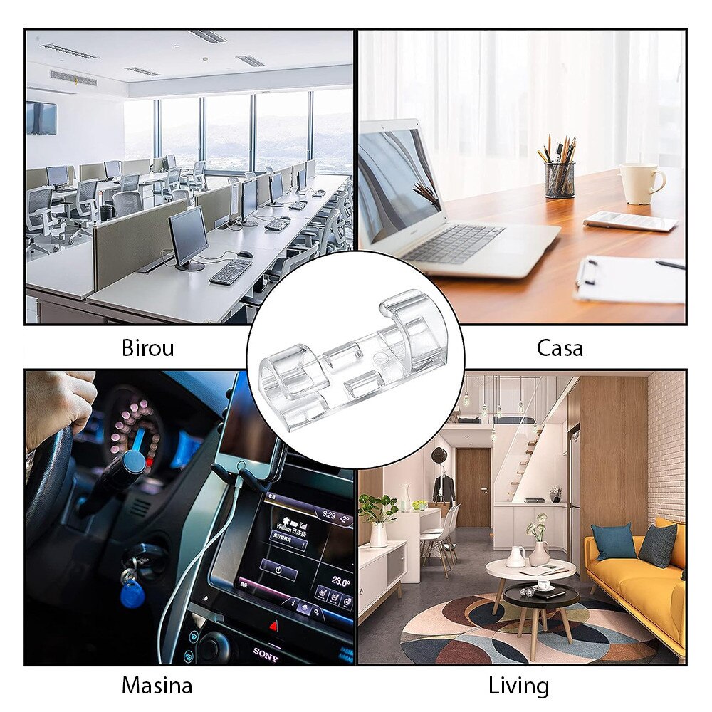 Set 20 clipsuri ElastiX pentru cabluri, organizatoare transparente ...