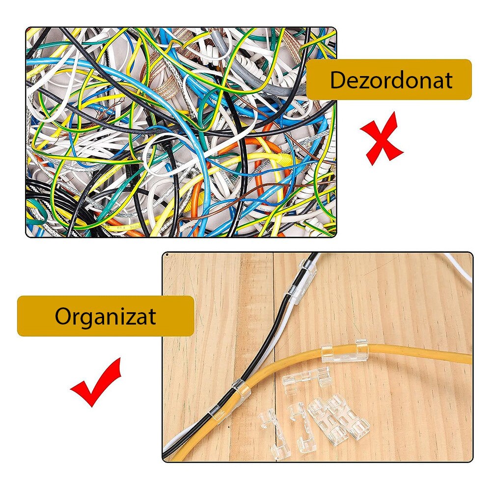Set 20 clipsuri ElastiX pentru cabluri, organizatoare transparente ...
