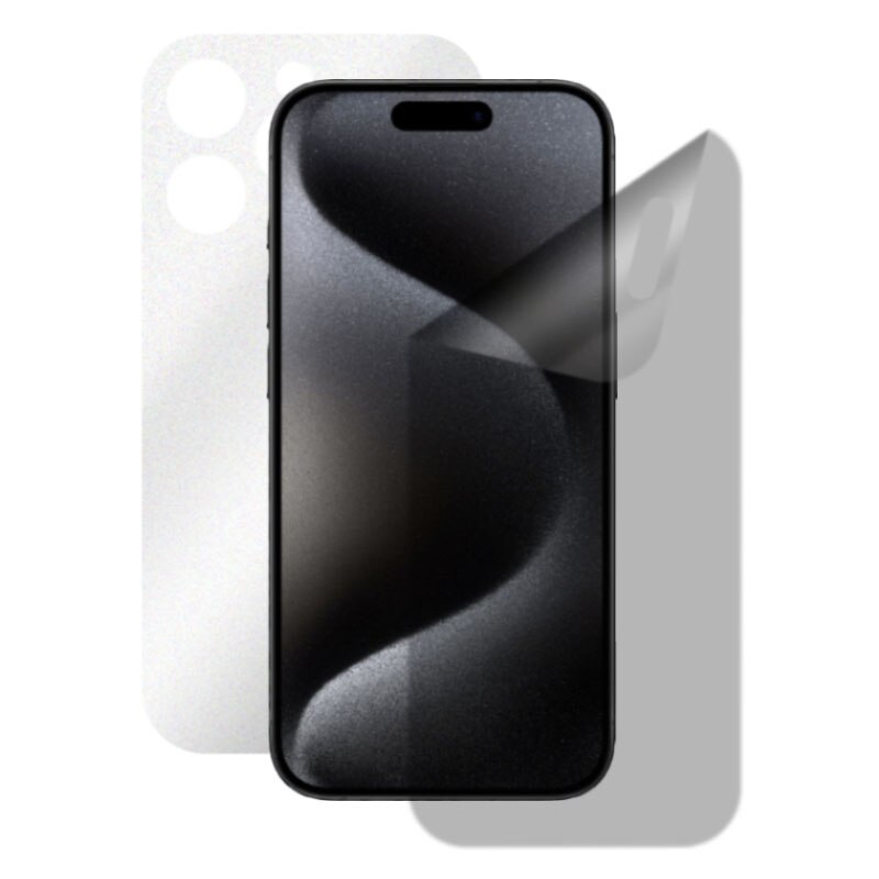 Комплект от задно фолио и предно фолио за поверителност за Apple iPhone 15 Pro, Optim Solution ...