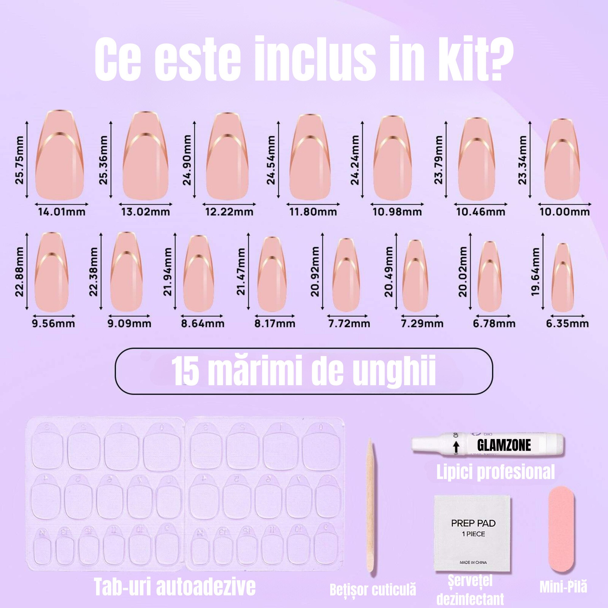 Set 30 unghii false press-on profesionale cu gel, adeziv inclus si ...