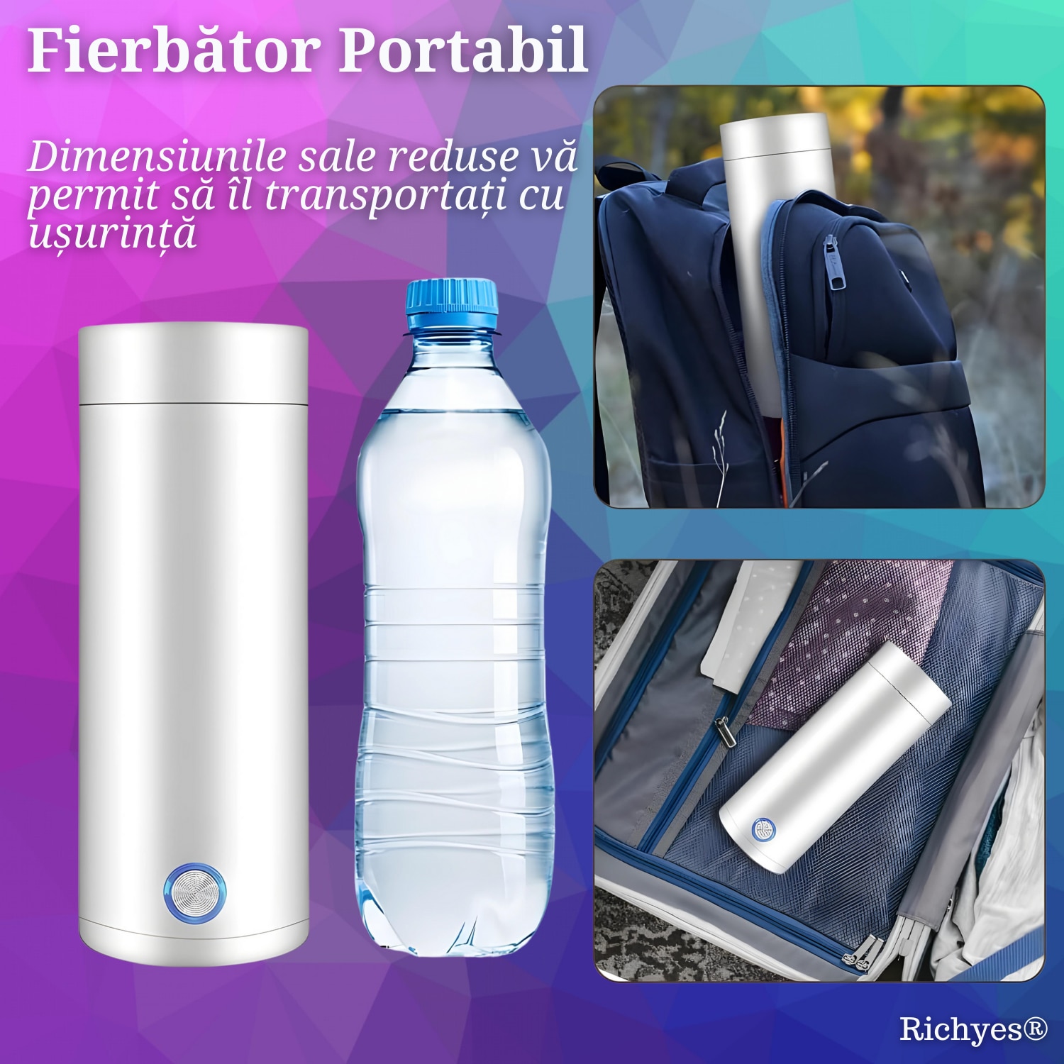 Termos electric portabil, Richyes®, functie de fierbator, 400 ml ...