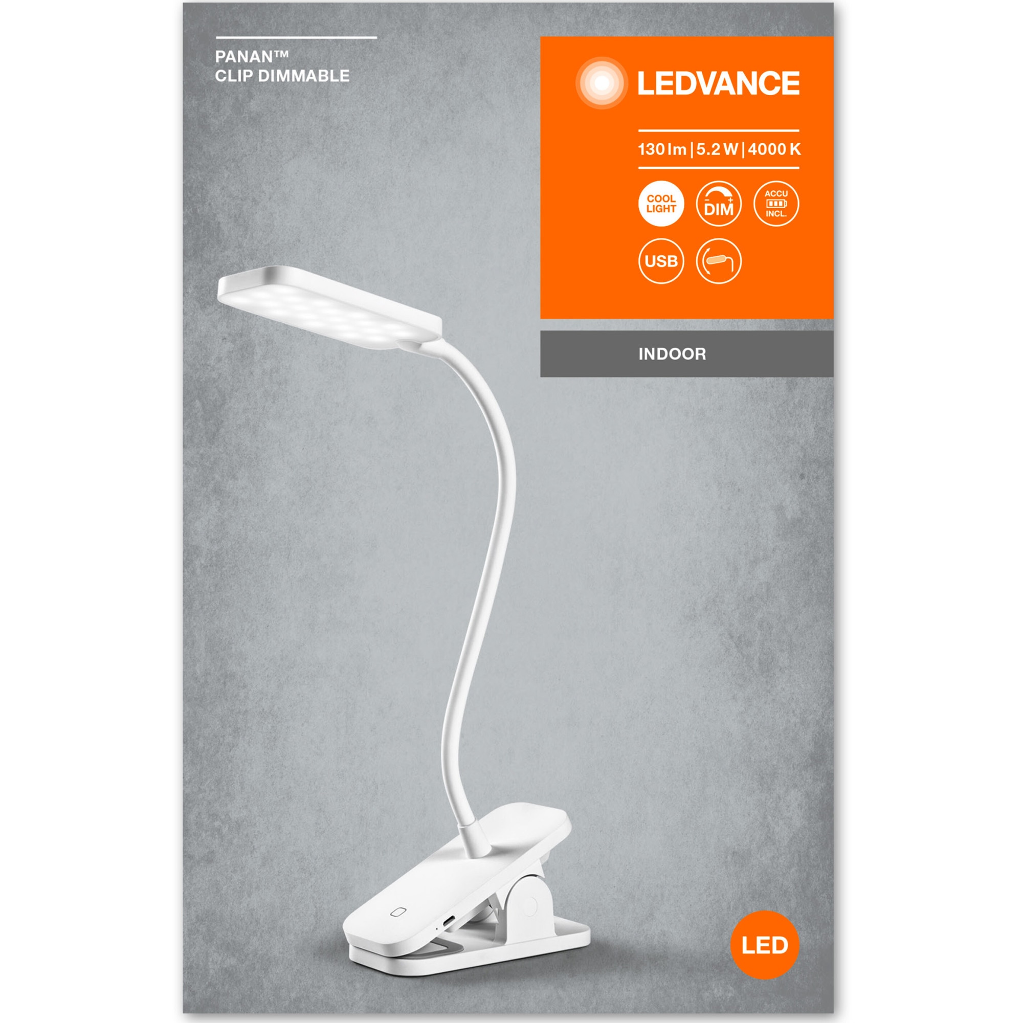 Lampa de birou LED Ledvance Panan Clip, 5.2W, 130 lm, dimabila, lumina ...