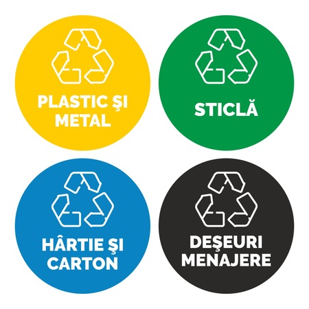 Set 4 stickere autoadezive, 25x25cm, pentru Reciclare Selectiva Deseuri ...