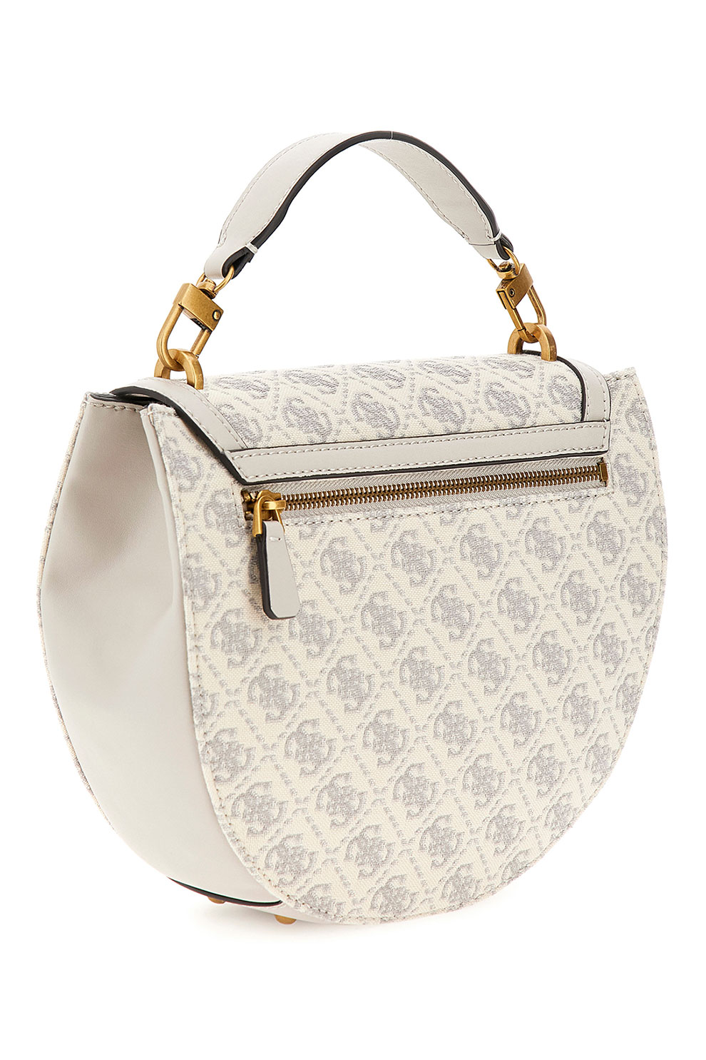 Guess, Geanta crossbody cu model monograma Izzy, Gri, Alb murdar - eMAG.ro
