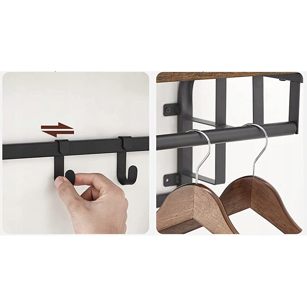 Cuier de perete metalic cu polita de lemn pentru depozitare, 5 ...