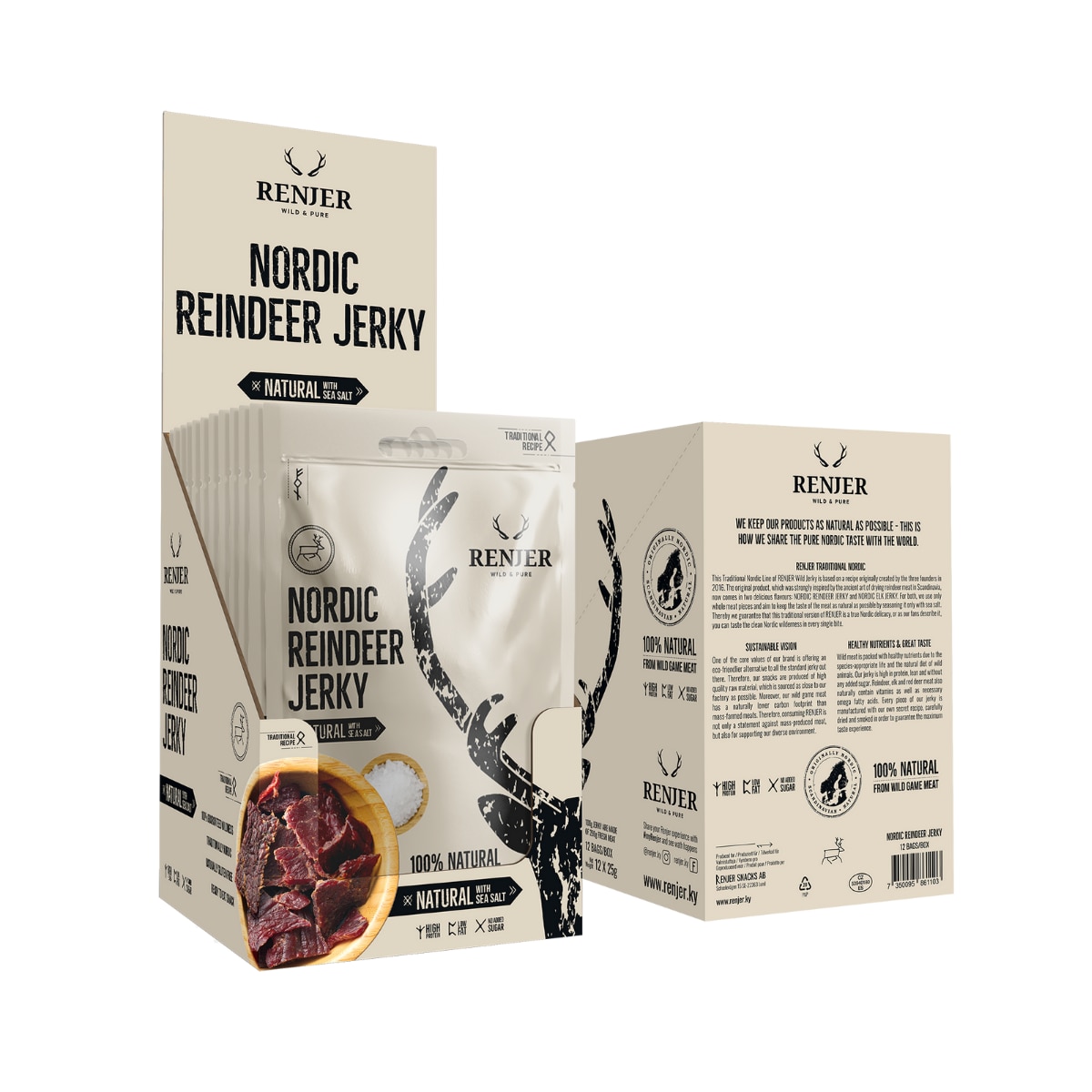 Carne uscata de ren Reindeer Jerky, Renjer, 25 g, sare de mare - eMAG.ro