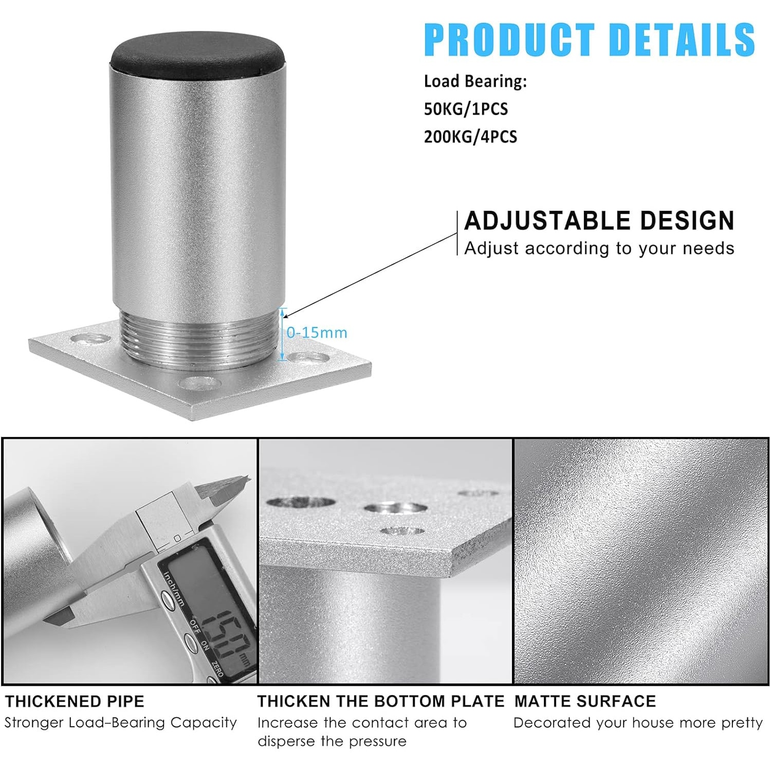 Picioare mobilier, 4 buc, 6x6x5 cm, 52 kg max, aluminiu - eMAG.ro