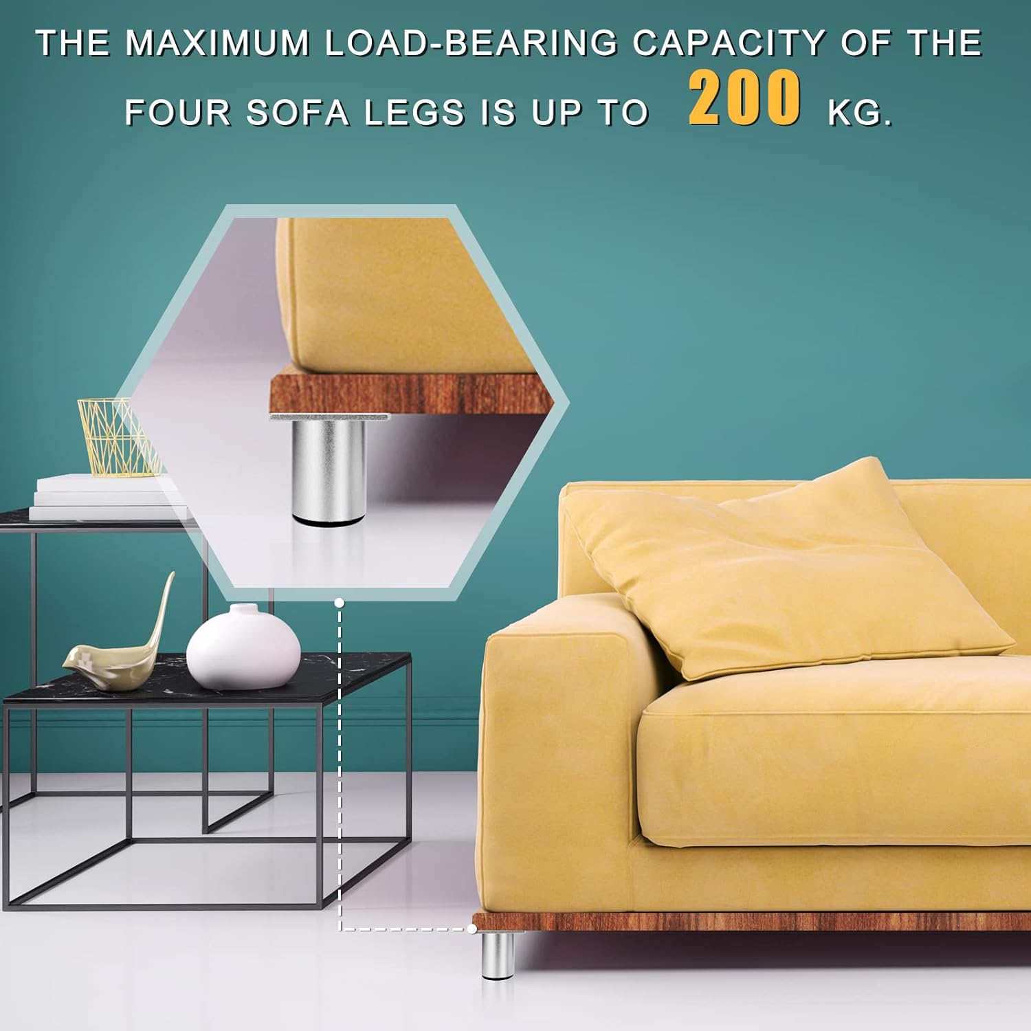 Picioare mobilier, 4 buc, 6x6x5 cm, 52 kg max, aluminiu - eMAG.ro