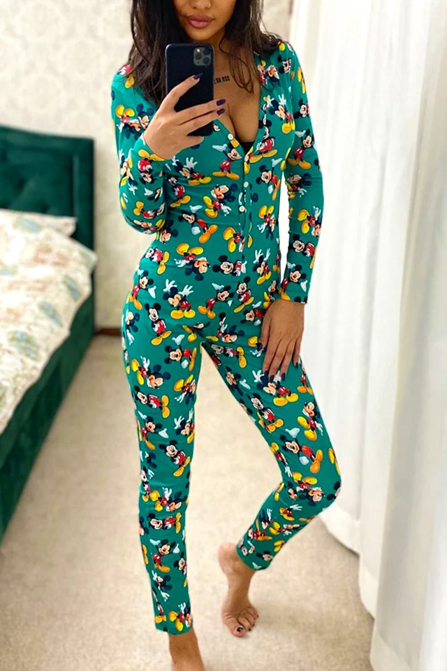 Pijama lunga tip salopeta Vicky, cu maneca lunga, inchidere cu nasturi ...