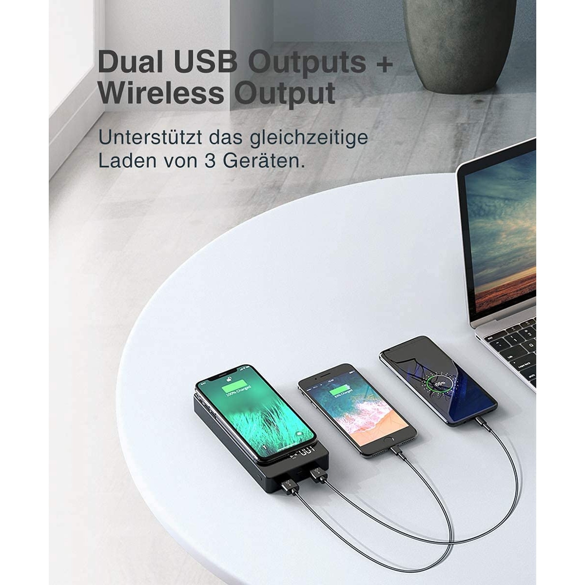 Baterie Acumulator extern portabil fara fir de 20.000 mAh Power Bank cu ...