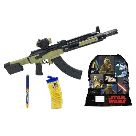 Pusca de jucarie pentru bile vizor cu laser, 75 cm, sac pentru pantofi ...