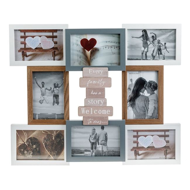 Rama Foto Decorativa din Lemn "Every Family", 8 poze, 50x42x4cm - eMAG.ro