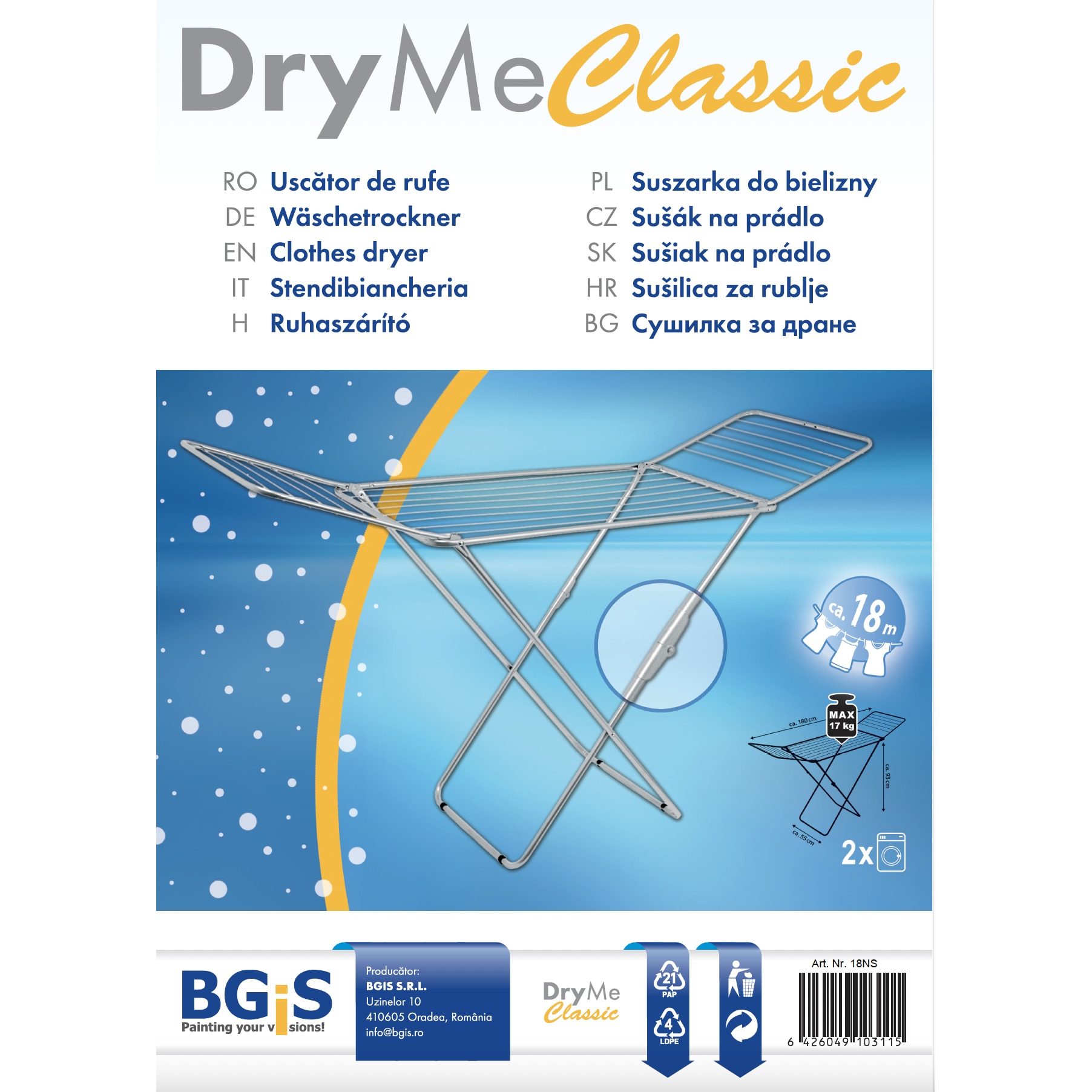 Uscator de rufe metalic, capacitate uscare 18 m, extensibil si pliabil ...