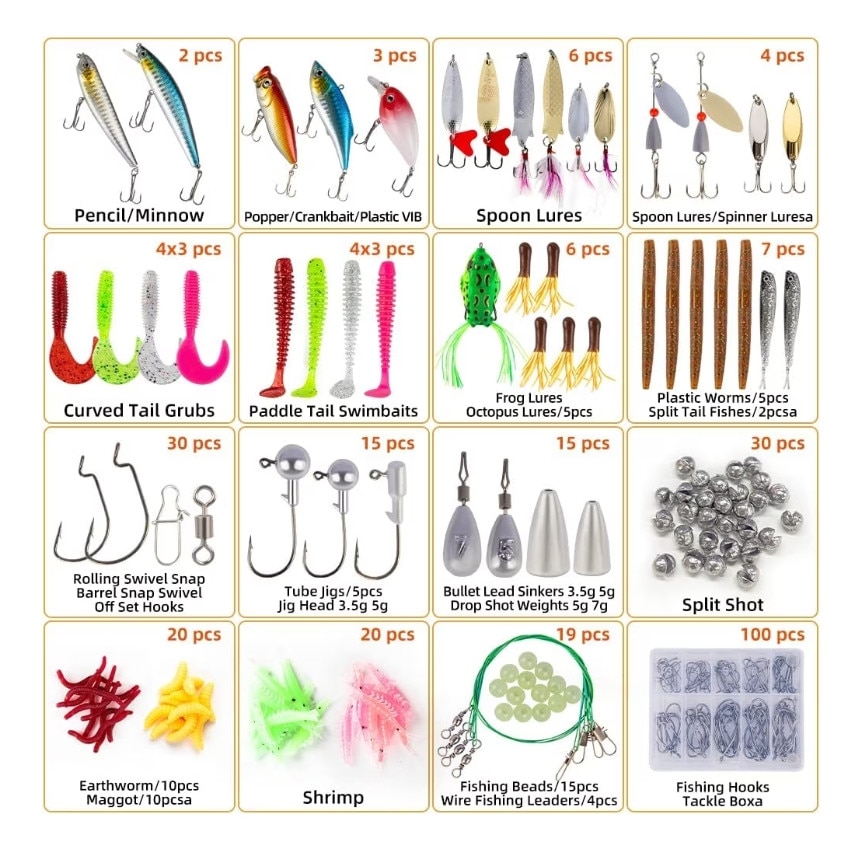 Set momeli pentru pescuit, Otel inoxidabil/Plastic, 320 Piese ...