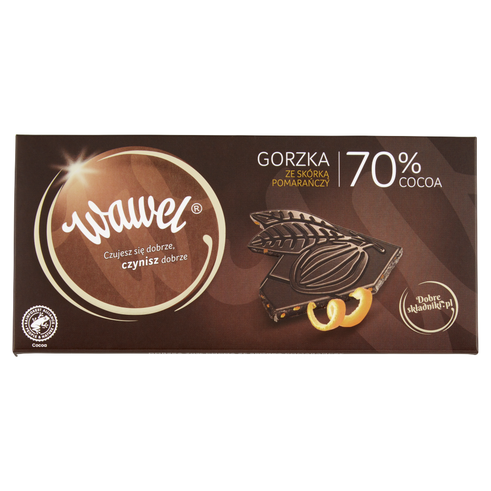Ciocolata neagra Wawel cu coaja de portocala confiata 70% cacao 100 g ...
