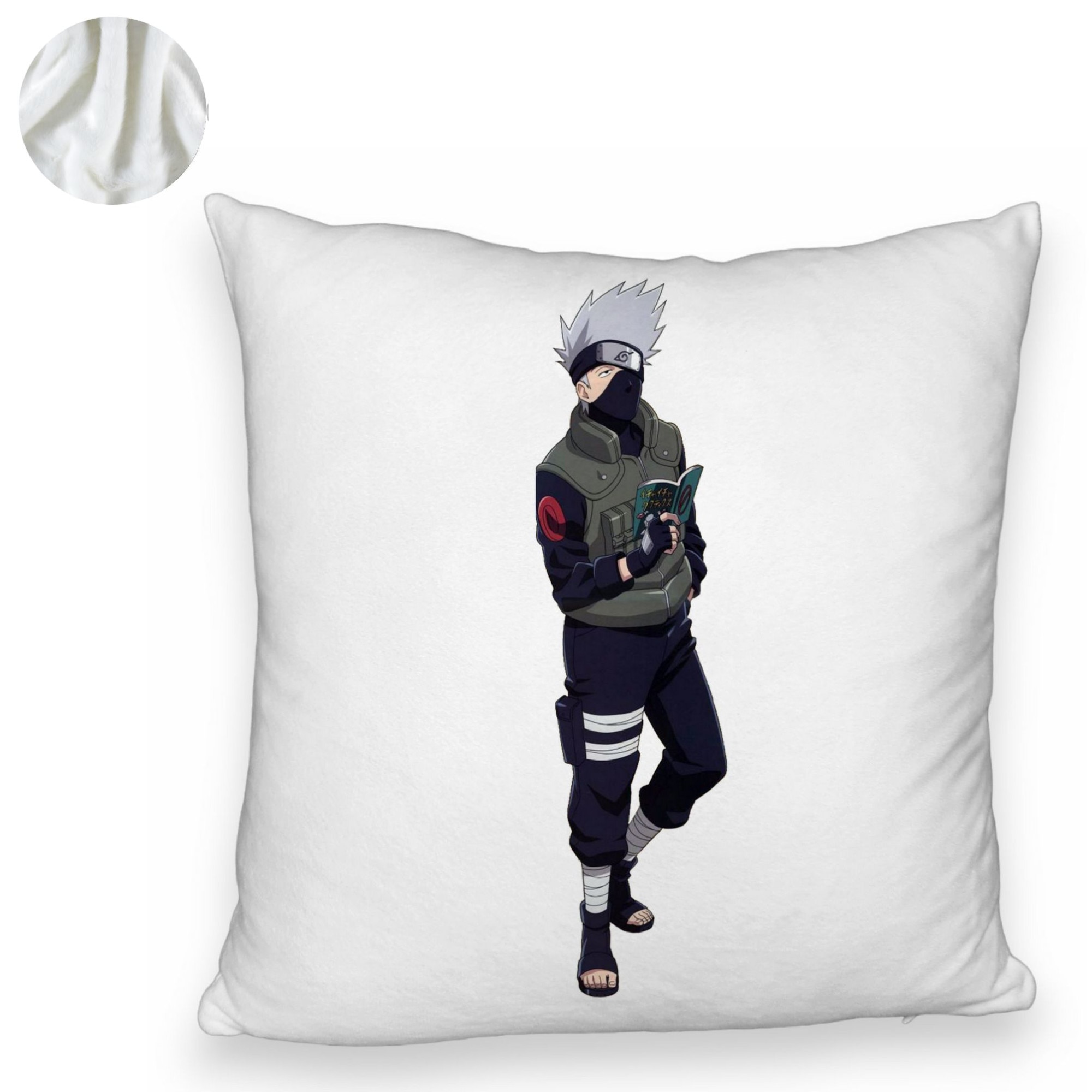 Perna Personalizata Fluffy cu Naruto Kakashi, 40x40 cm, Alba, Husa ...