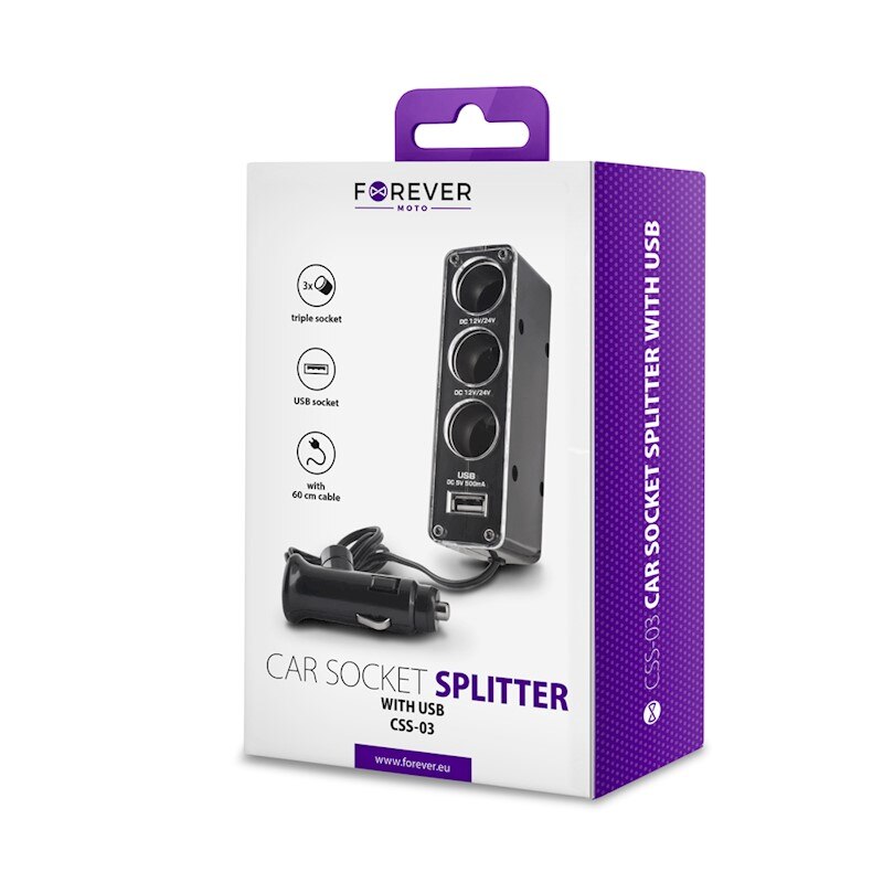 Splitter priza bricheta auto 3in1 si cablu negru CSS-03 - eMAG.ro