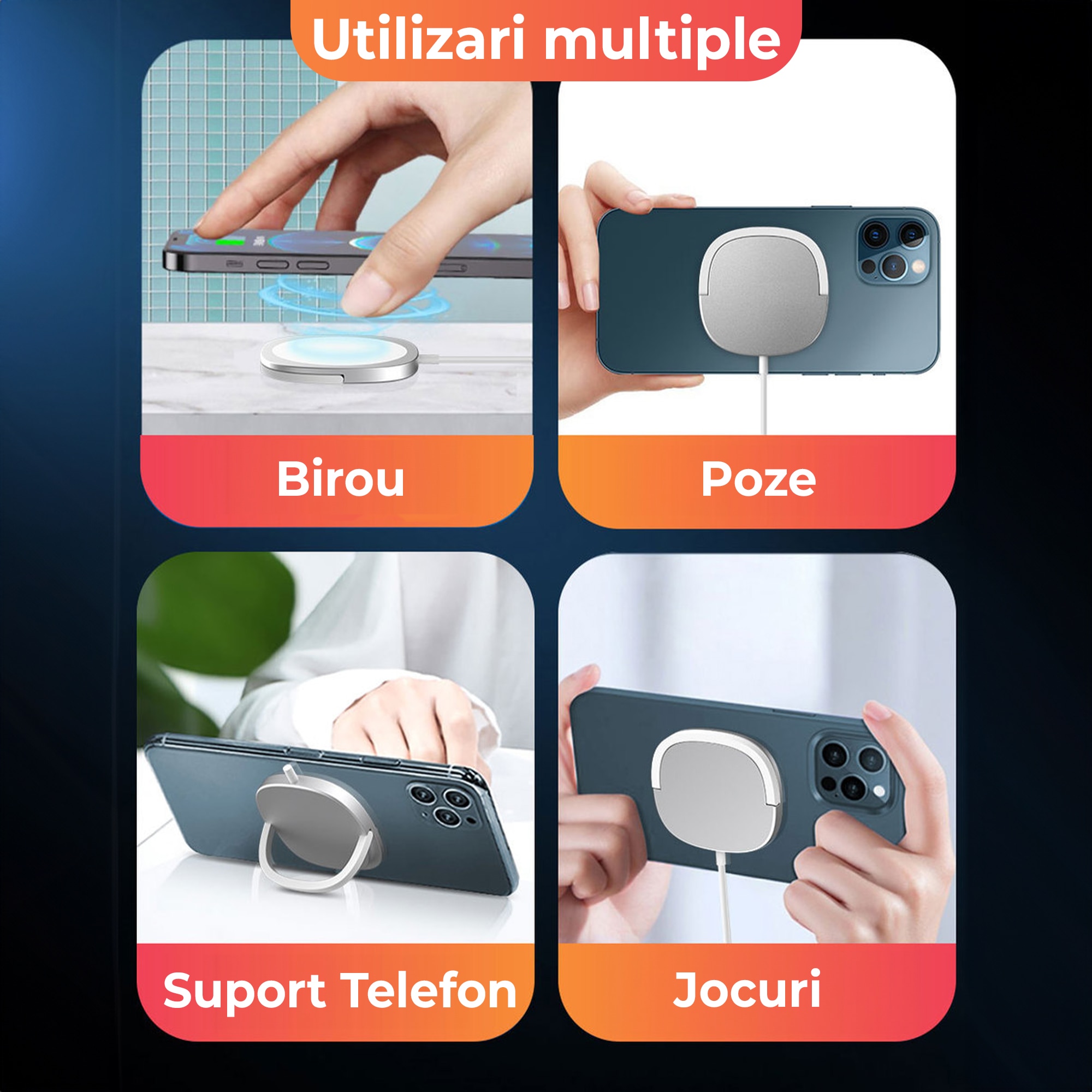 Incarcator Magnetic Wireless cu Tehnologie Magsafe, Timebox, Fast ...