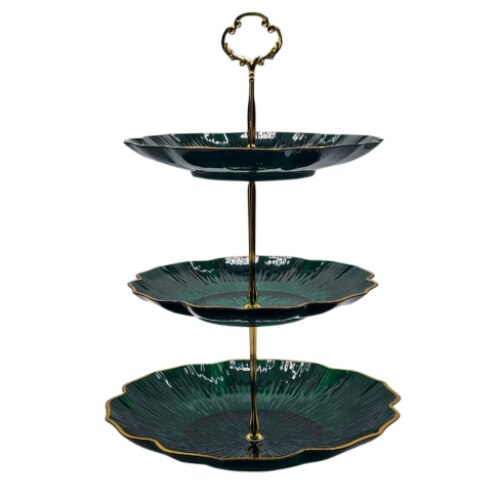 Platou Prajituri Supraetajat 3 Niveluri Verde cu margini Aurii, plastic ...