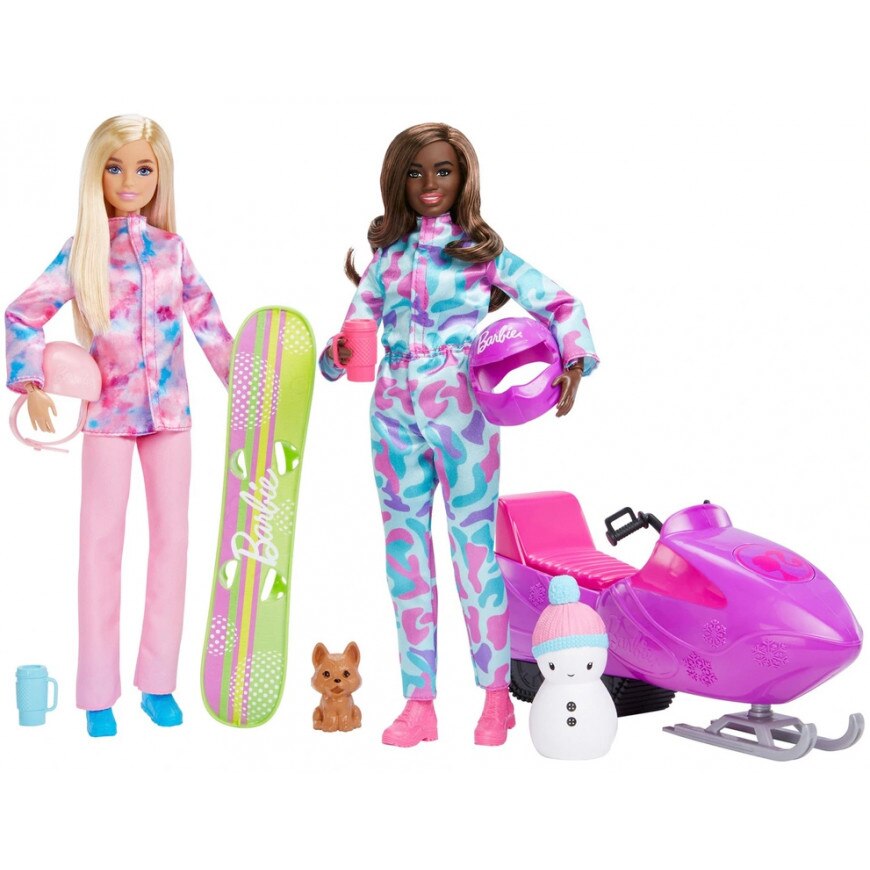 Set doua papusi Barbie, Barbie Winter Sports Playset, 30cm - eMAG.ro