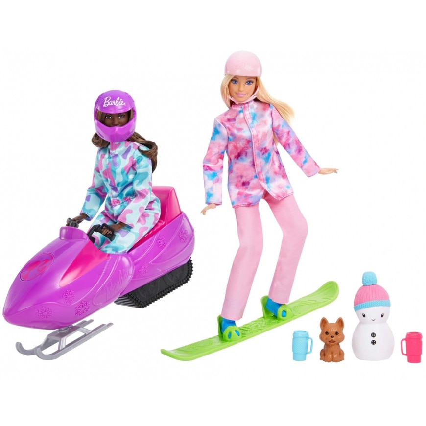 Set doua papusi Barbie, Barbie Winter Sports Playset, 30cm - eMAG.ro