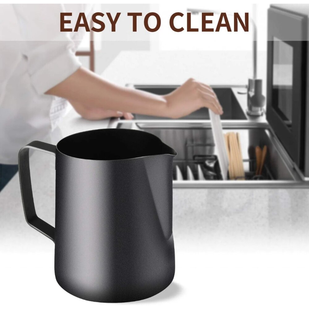 Set latiera pentru spumare lapte cu gradatie si stilou pentru decorare ...