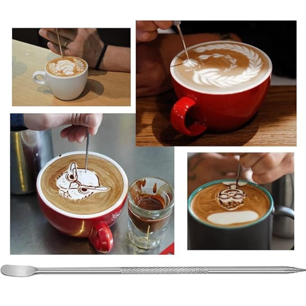 Set latiera pentru spumare lapte cu gradatie si stilou pentru decorare ...