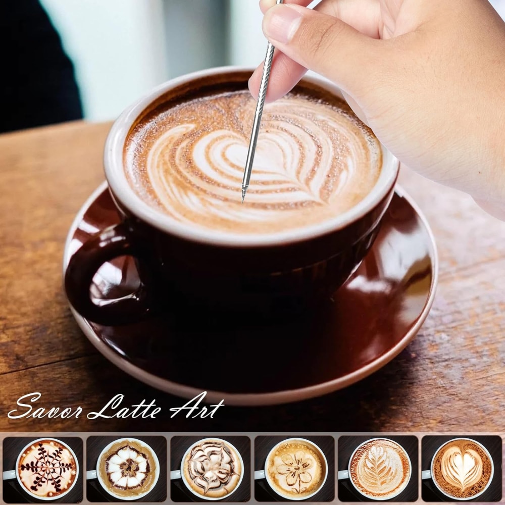 Set latiera pentru spumare lapte cu gradatie si stilou pentru decorare ...