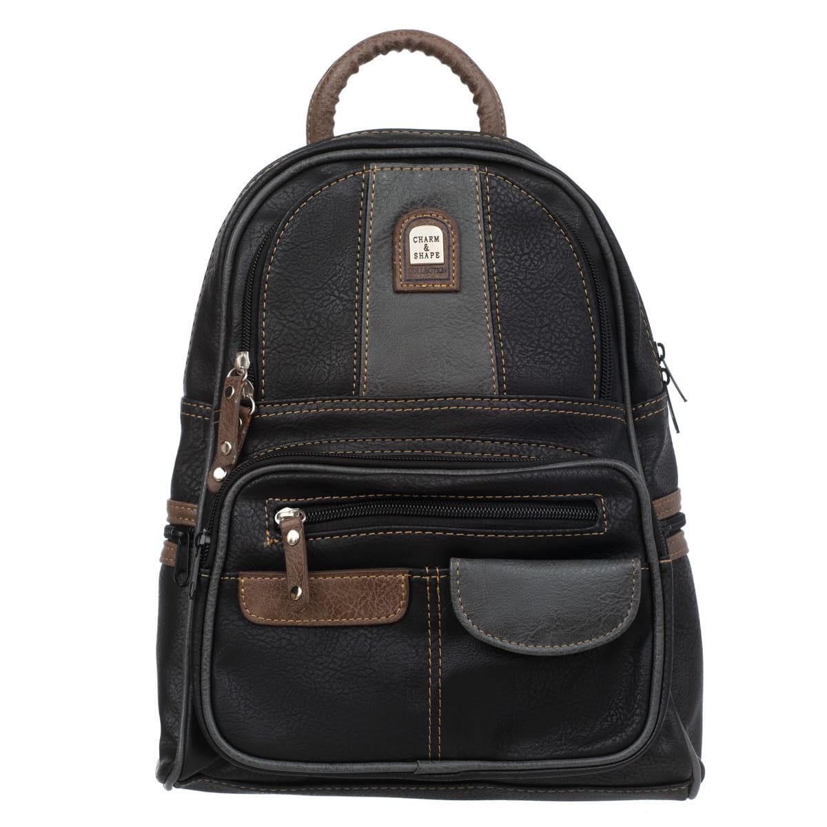 Rucsac de dama, Charm&Shape, Piele ecologica, Negru/Gri - eMAG.ro