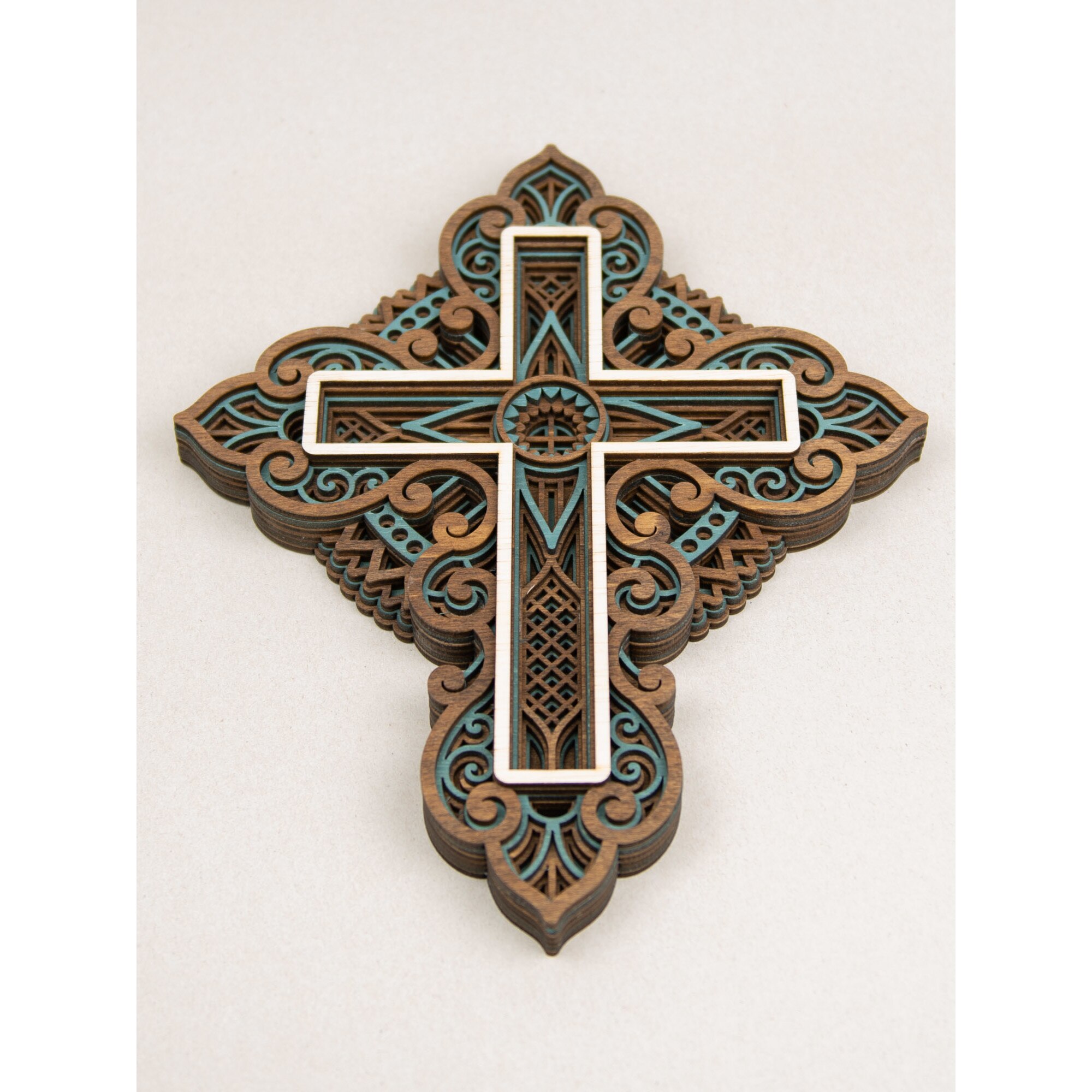 Cruce Ornamentala, Lemn, nr 24, nuc-turcoaz, 29 cm, multistrat - eMAG.ro
