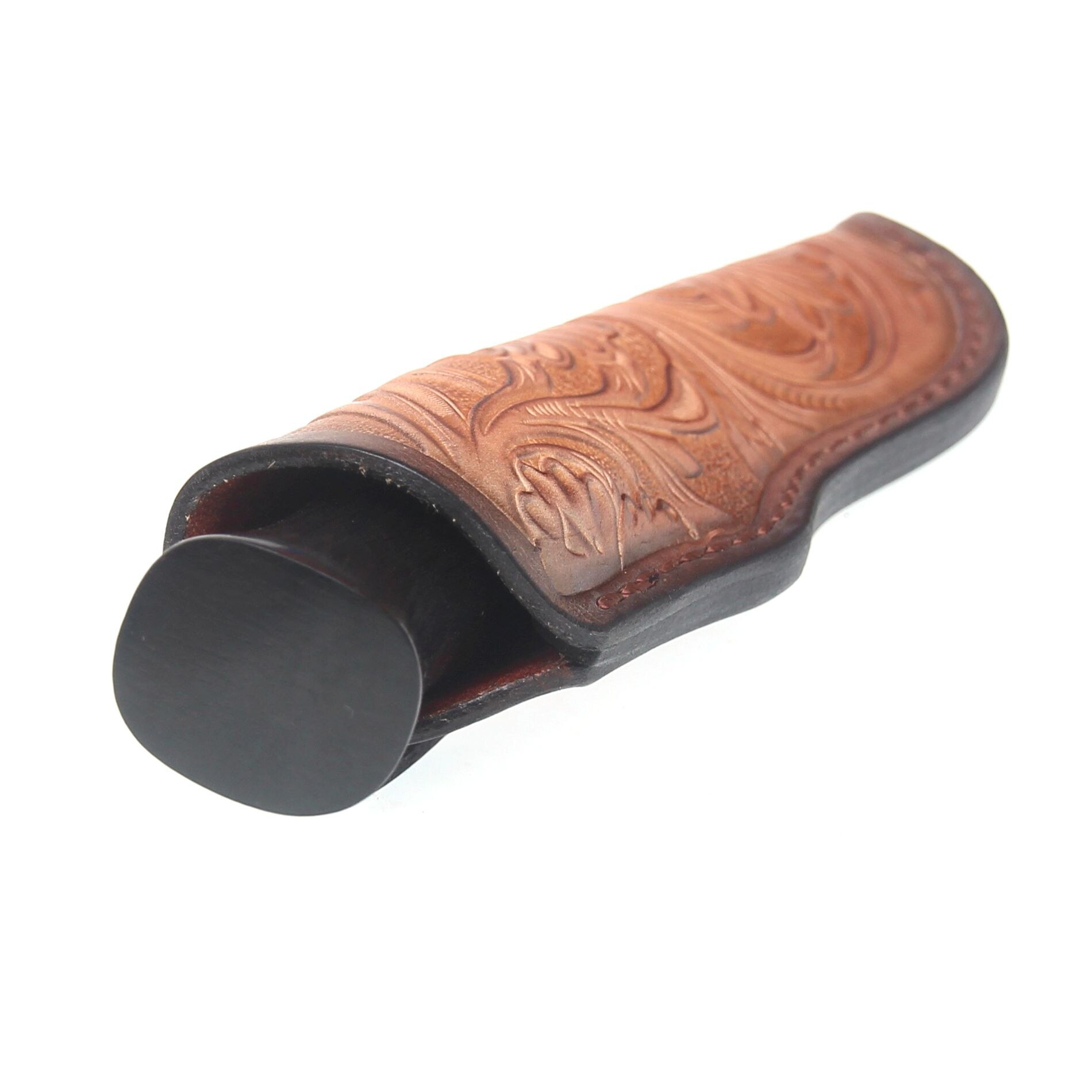 Cutit Vanator, cu teaca piele in relief 360grade, Lama DAMASC de 9.5cm ...