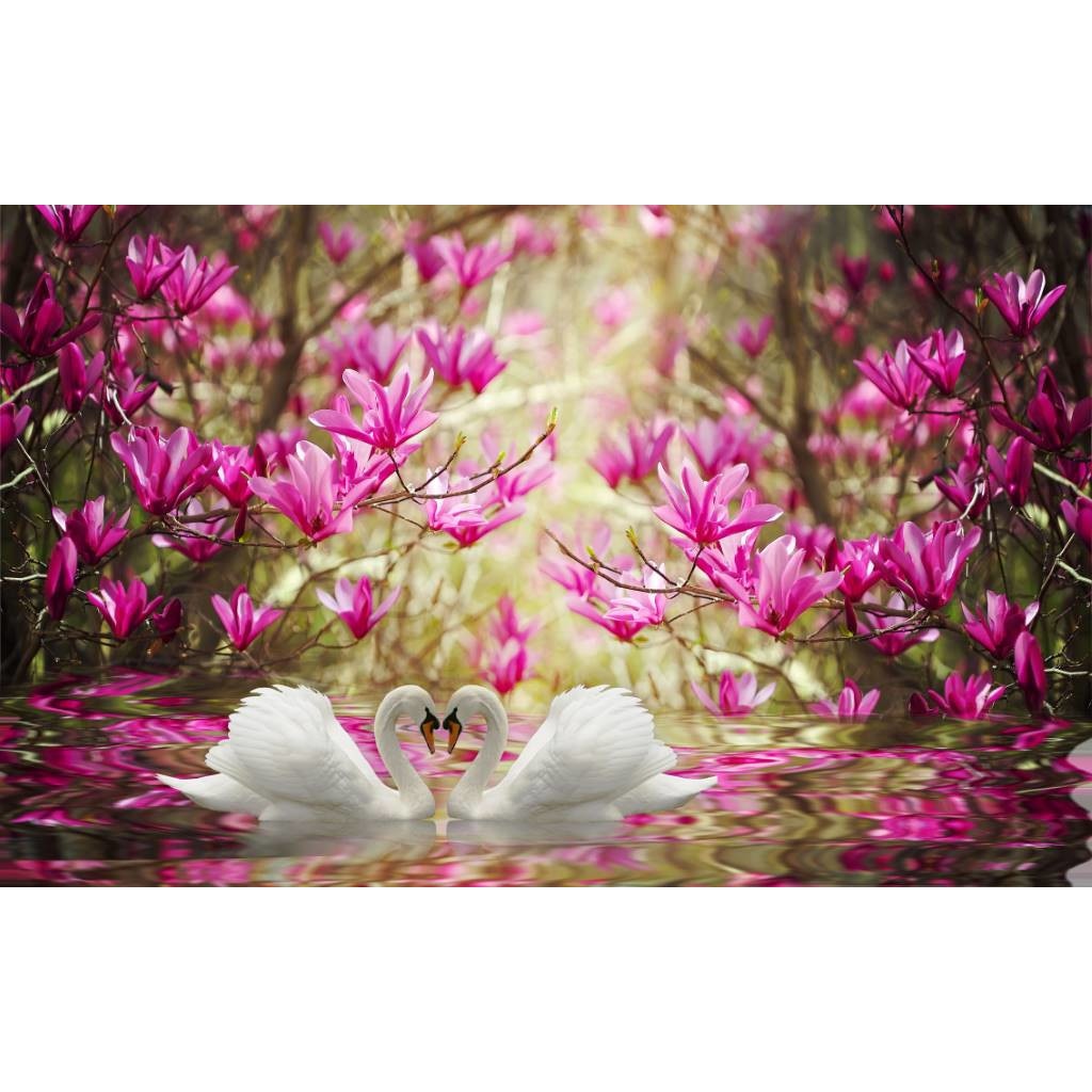 Fototapet PVC, Lebede Si Flori Mov, 240x160 cm - eMAG.ro