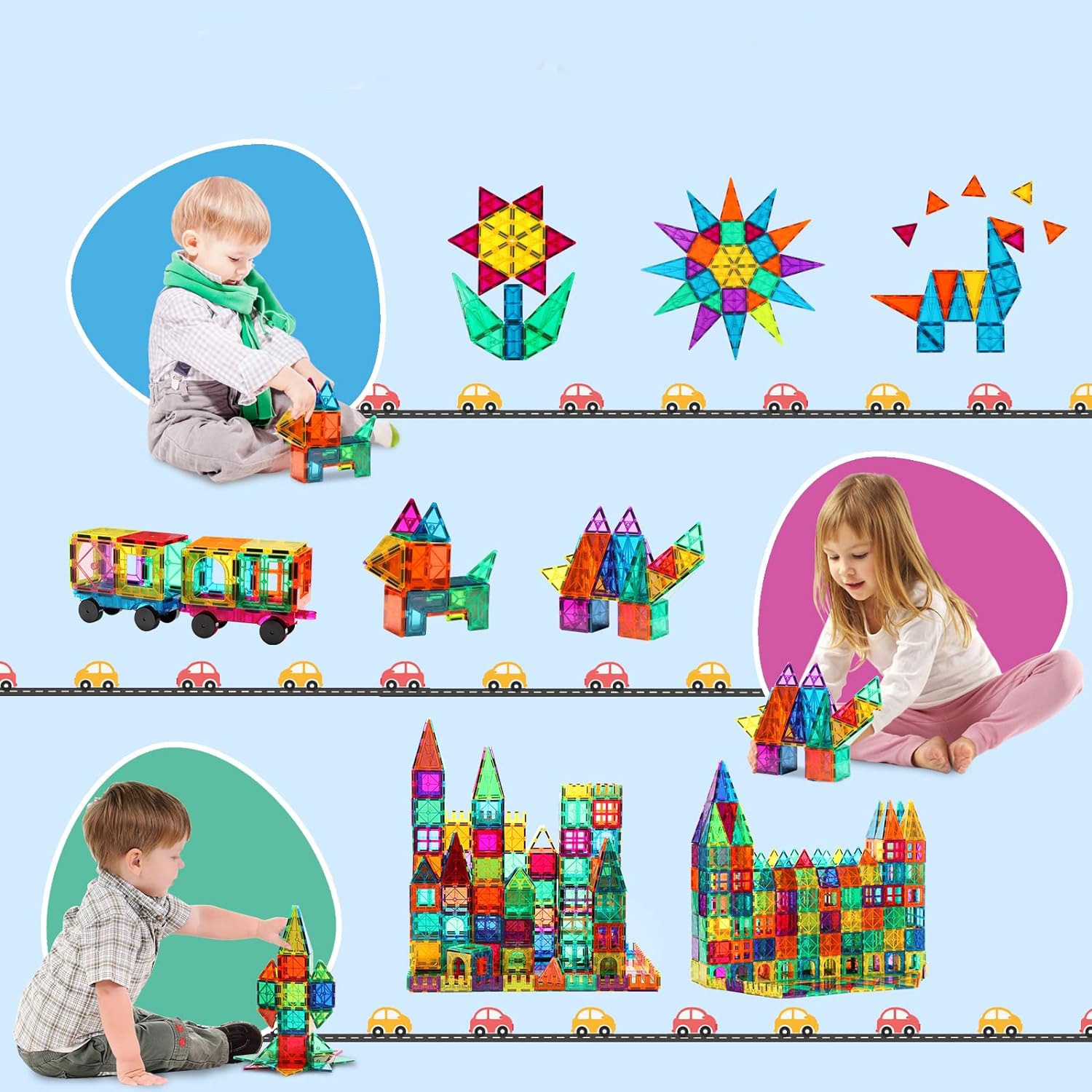 Set de constructie cu placi magnetice, 60 piese, 7.5cm, Jucarie ...