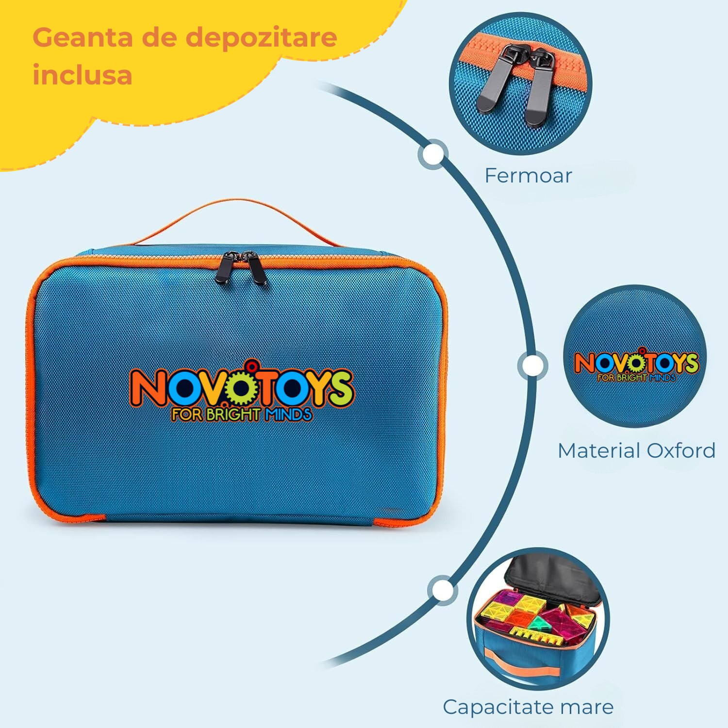 Set de constructie cu placi magnetice, Novotoys, 120 piese, 7,5cm, 2 ...