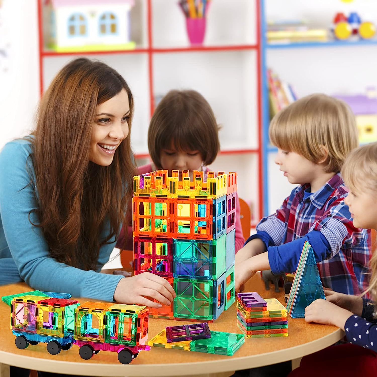 Set de constructie cu placi magnetice, Novotoys, 120 piese, 7,5cm, 2 ...