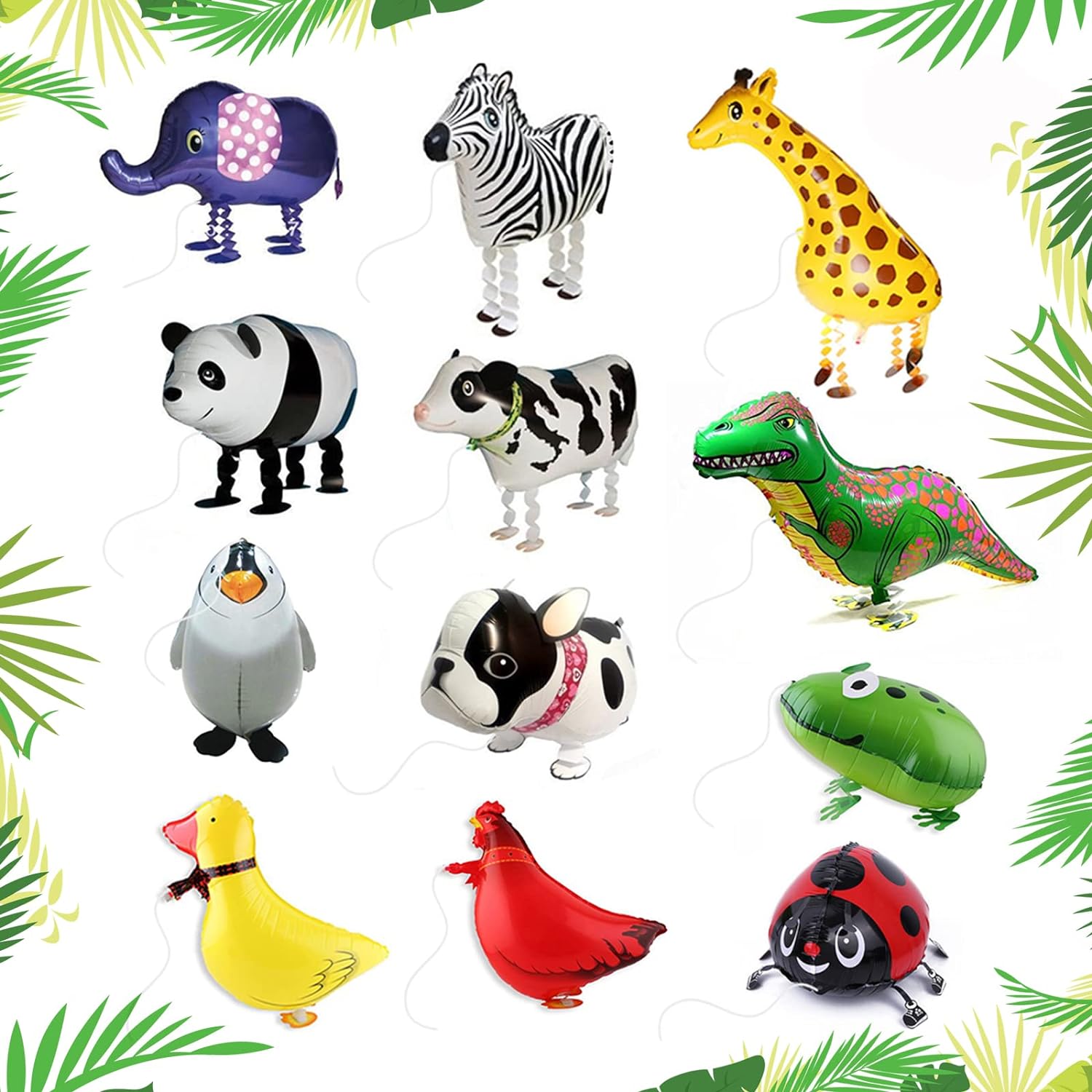 Set 12 baloane in forma de animale din folie de aluminiu SWIRLCOLOR ...