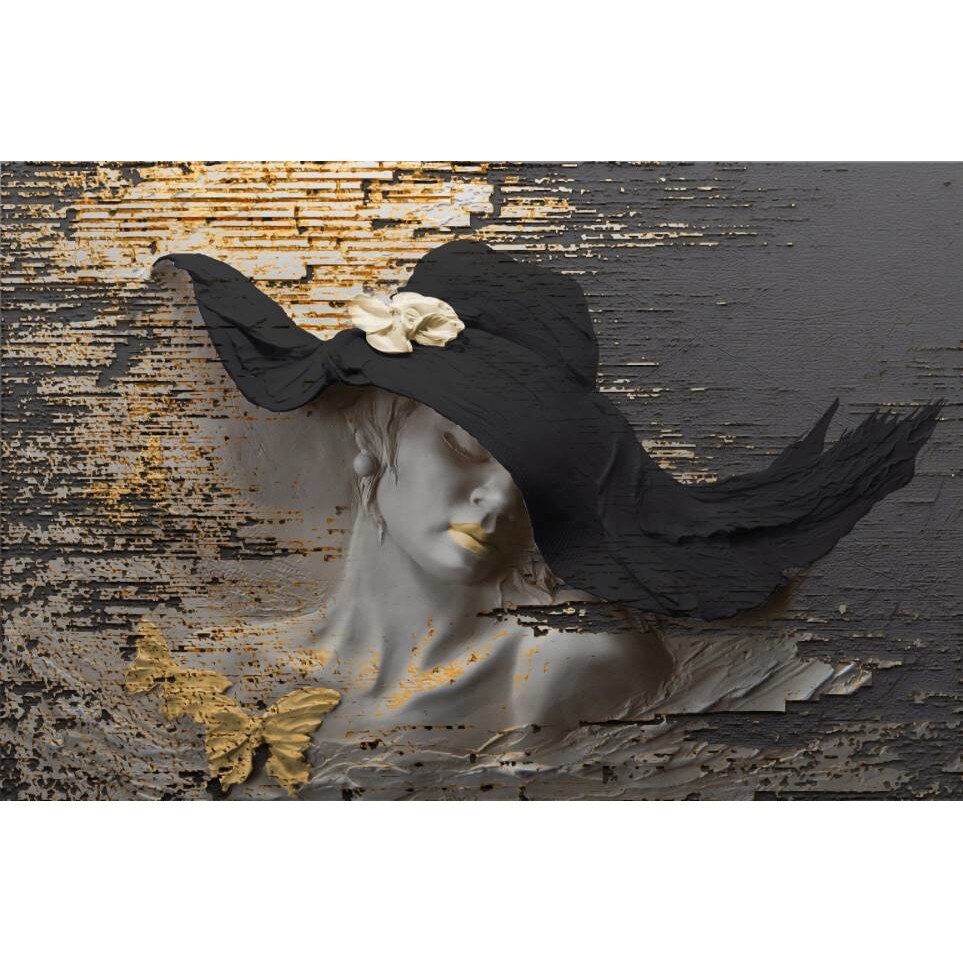 Vászonfestmény, Fekete kalapos nő festménye- 100 X 70 cm - eMAG.hu