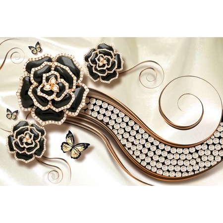 Fototapet PVC autoadeziv, Flori Negre Si Pietre Pretioase, 250x400 cm ...