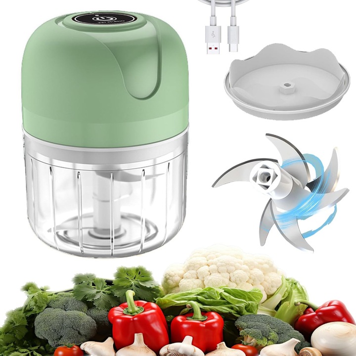 Mini Tocator Electric, Portabil, 250 ml, Incarcare USB, 3 Lame din Inox ...