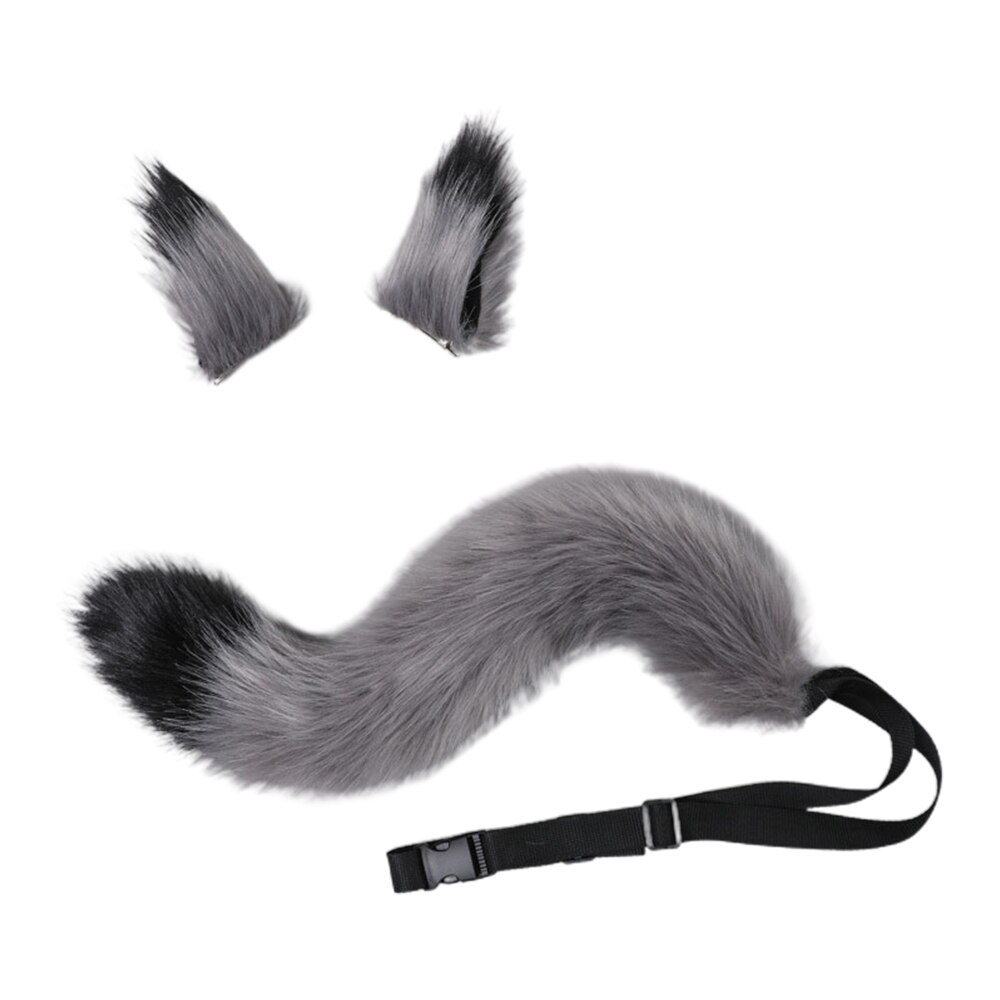 Set coada/urechi de pisica, Cozevdnt, Blana artificiala, Gri/Negru ...