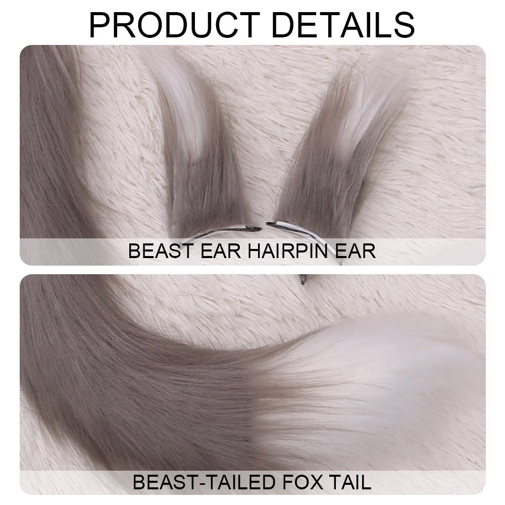 Set coada/urechi de lup, Cozevdnt, Blana artificiala, Gri/Alb - eMAG.ro